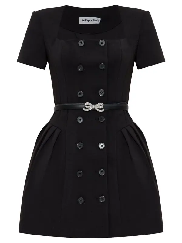 SELF-PORTRAIT Belted Mini Dress - Black