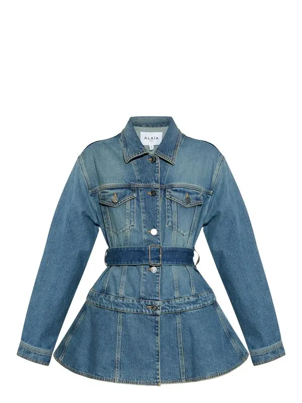 Alaïa Denim Jacket With Belt - Blue