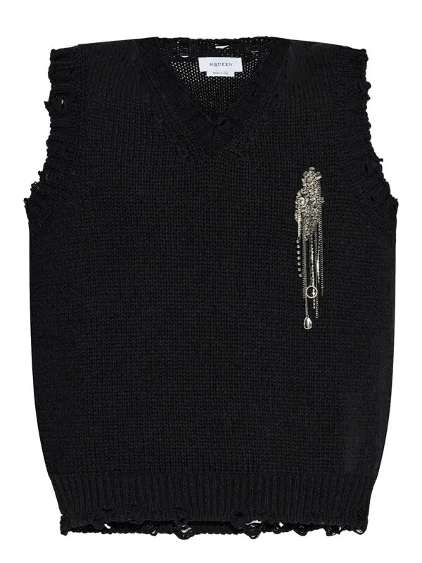 Alexander McQueen Vest With Appliqu - Black