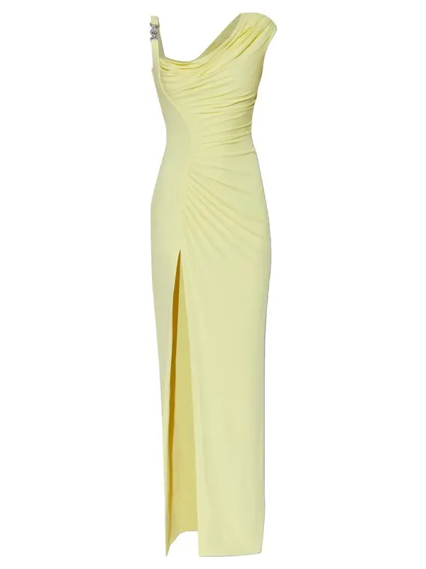 Versace Draped Dress With Medusa Detail - Yellow