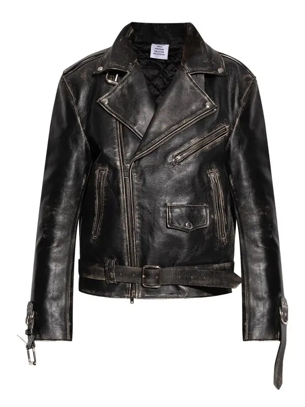 Vetements Oversized Leather Biker Jacket - Black