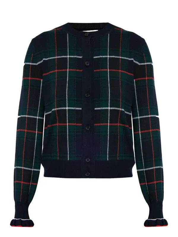 Alexander McQueen Checked Wool Knit Cardigan - Navy Blue
