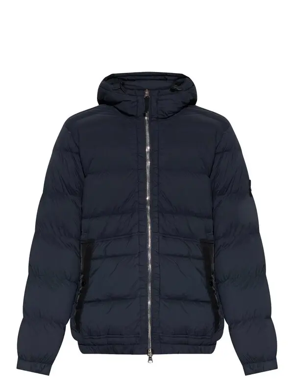 Stone Island Down Jacket With Logo - Navy Blue