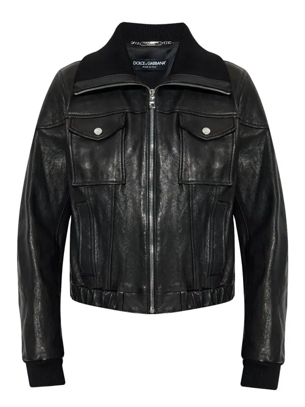 Dolce & Gabbana Leather Bomber Jacket - Black