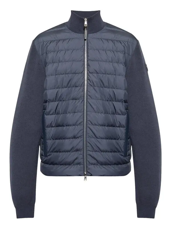 Moncler Wool And Cashmere Cardigan With Down Insert - Navy Blue
