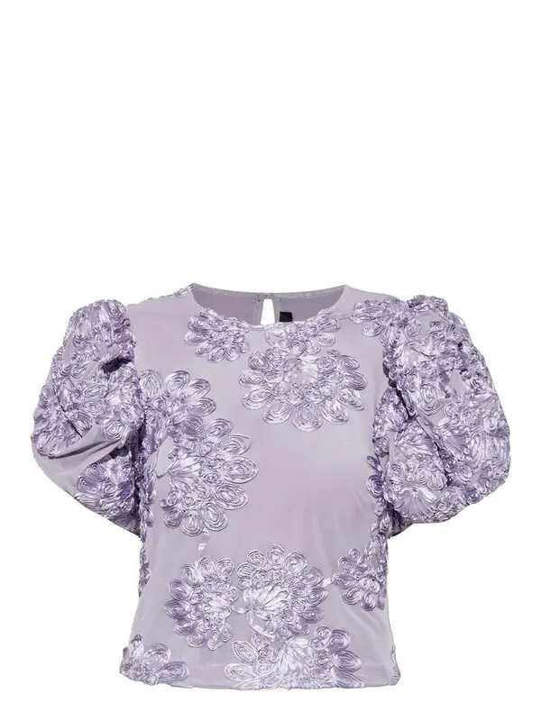 ROTATE BY BIRGER CHRISTENSEN Floral Appliqué Tulle Top - Purple