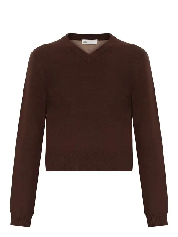 Tory Burch Wool And Cashmere Cropped Sweater - Brown