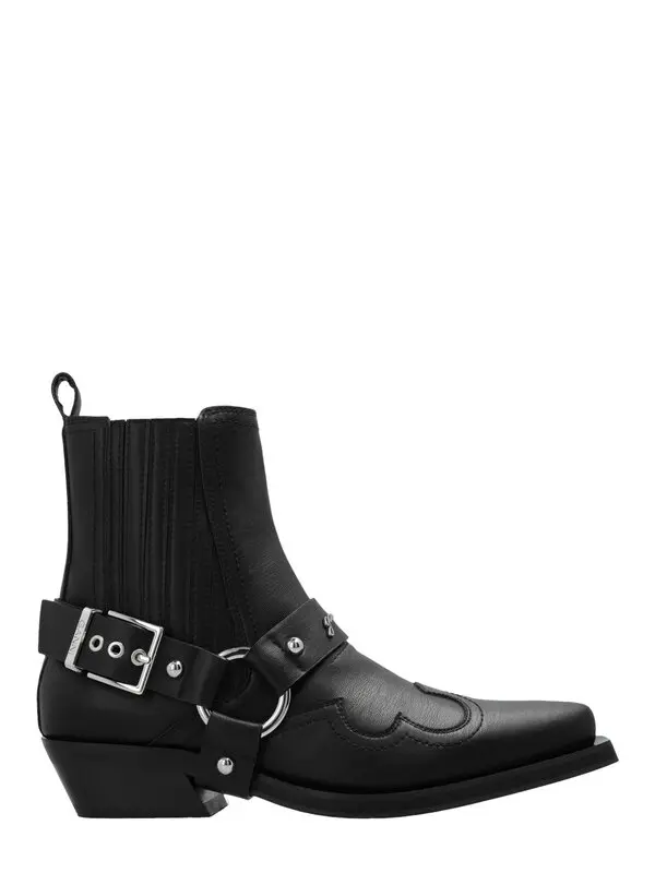GANNI Leather Ankle Boots With Buckle Detail - Black