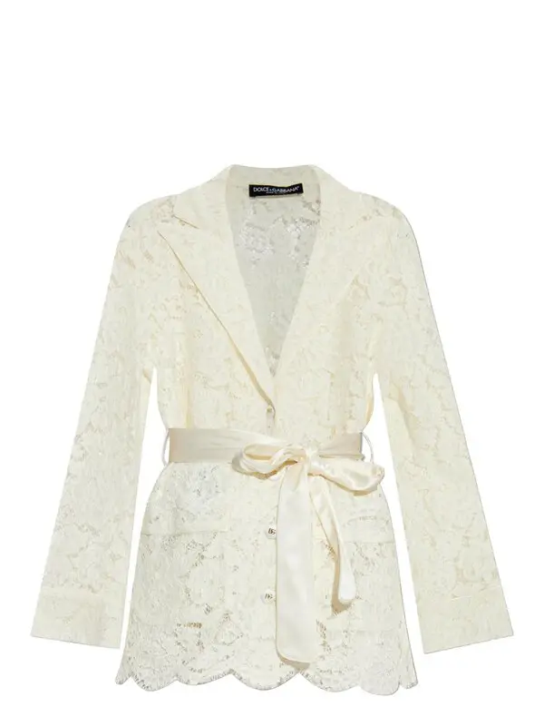 Dolce & Gabbana Lace Blazer With Satin Belt - Cream