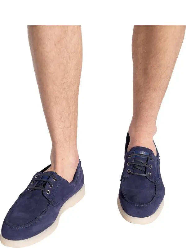 GIUSEPPE ZANOTTI Suede Leather Boat Shoes - Navy Blue