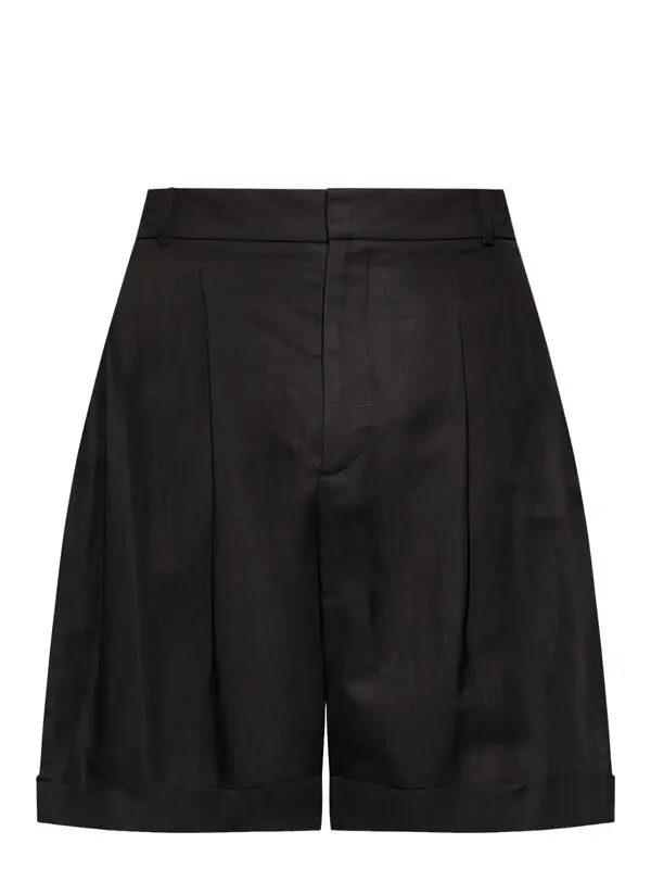 Balmain Pleated Wide-leg Shorts - Black