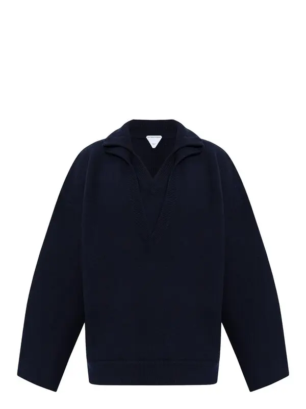 Bottega Veneta Wool V-neck Sweater - Navy Blue