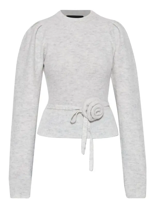 ROTATE BY BIRGER CHRISTENSEN Wool And Alpaca Blend Sweater With Rose Appliqué Belt - Grey