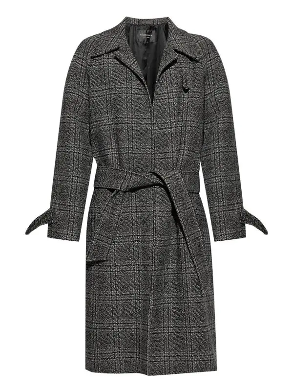Balenciaga Oversized Checkered Wool Coat - Grey