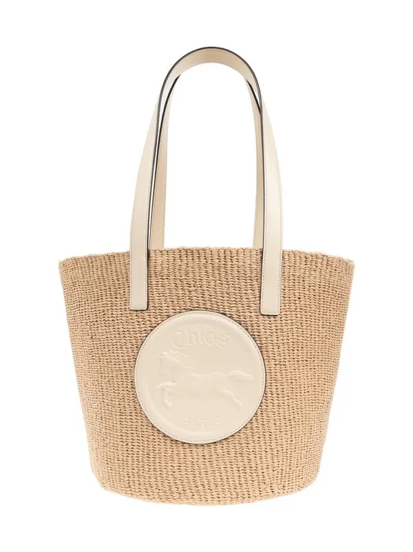 Chloé Large Shopper Bag With Horse Medal Detail - Beige