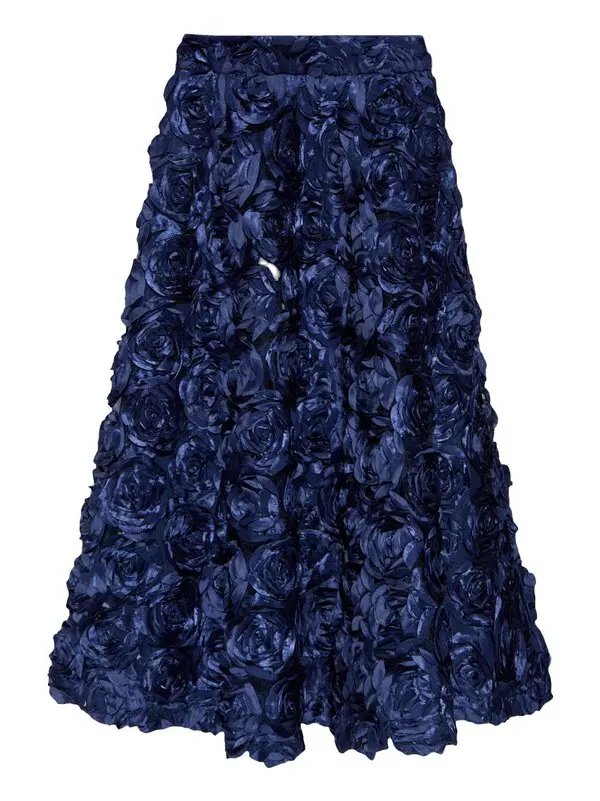 Remain Birger Christensen Floral Appliqué Flared Skirt - Navy Blue