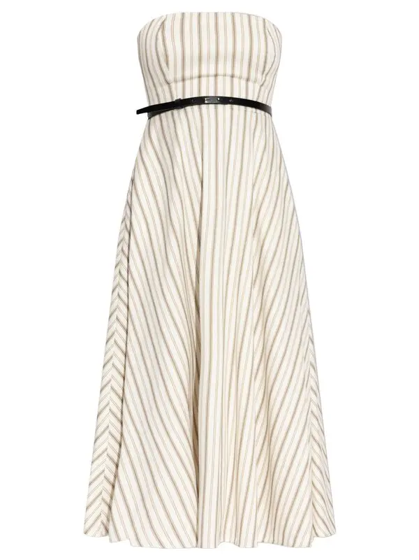 Max Mara Strapless Striped Midi Dress - Cream