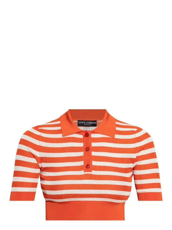 Dolce & Gabbana Striped Viscose Polo Shirt - Orange