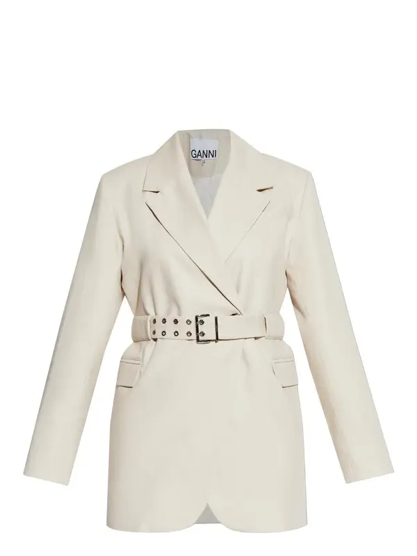 GANNI Belted Blazer - Cream