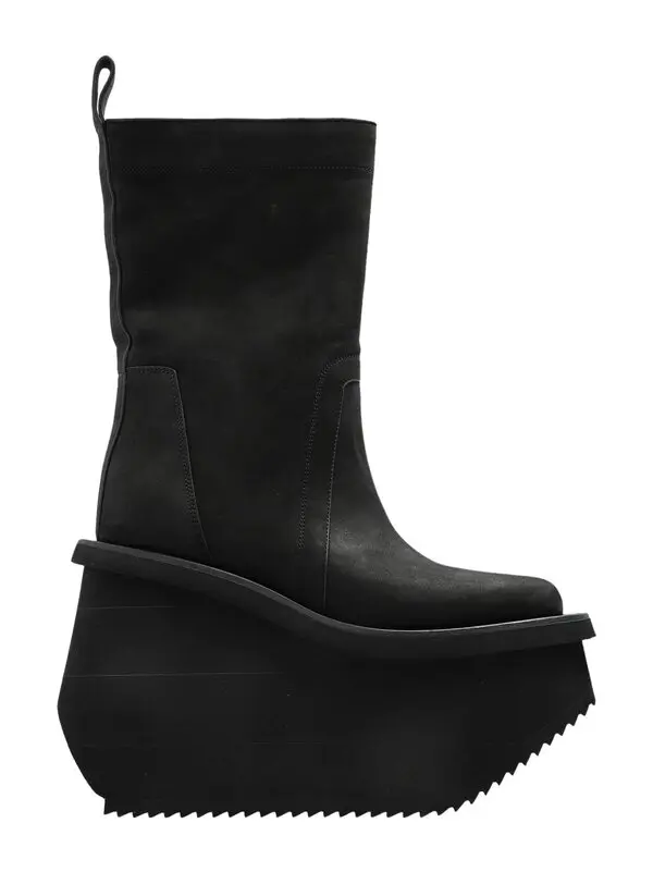 Rick Owens Platform Wedge Sole Leather Shoes - Black