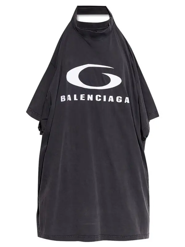 Balenciaga Crinkled Strapless Dress With Logo - Black