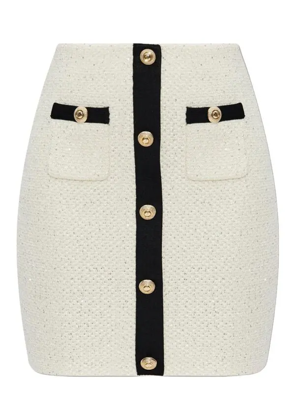 SELF-PORTRAIT Mini Skirt With Shimmering Appliqués - Cream