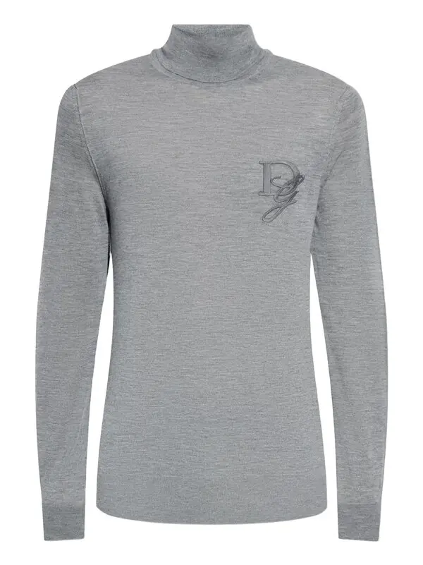 Dolce & Gabbana Cashmere Turtleneck Sweater With Embroidered Logo - Grey