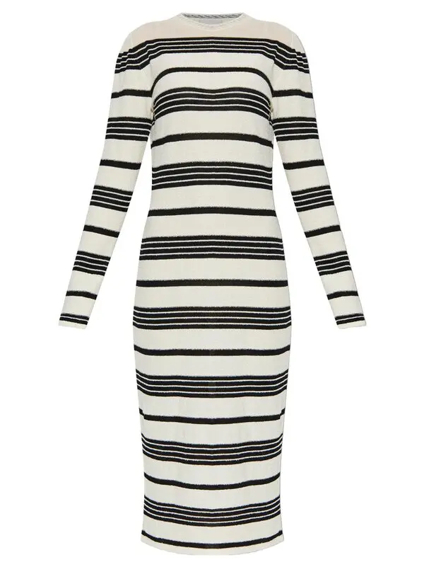 Moncler Striped Knit Midi Dress - Cream