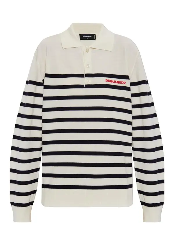 Dsquared2 Wool Polo Shirt With Logo - Cream