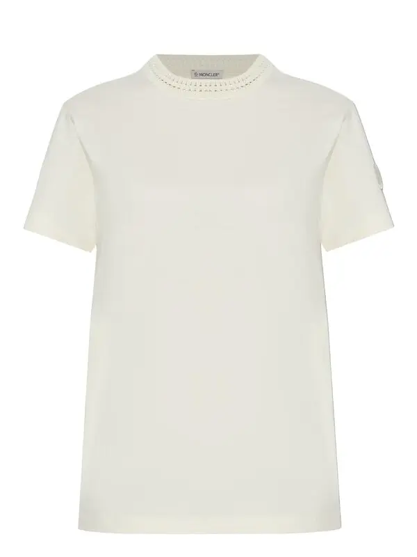 Moncler T-shirt With Decorative Neckline - Cream