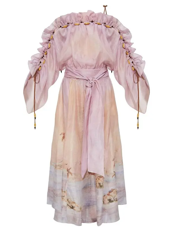 Zimmermann Appliquéd Linen And Silk Long Dress - Multicolour