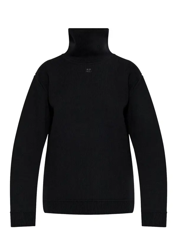 COURREGES Turtleneck With Embroidered Logo - Black
