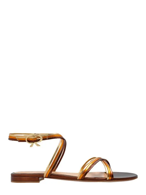 GIANVITO ROSSI Metallic Leather Flat Sandals - Gold