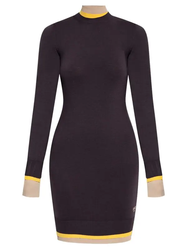 Fendi Dress With Stand-up Collar And Logo Detail - Purple