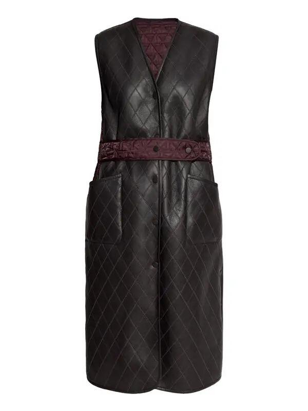 Fendi Long Padded Vest With Leather Front - Purple