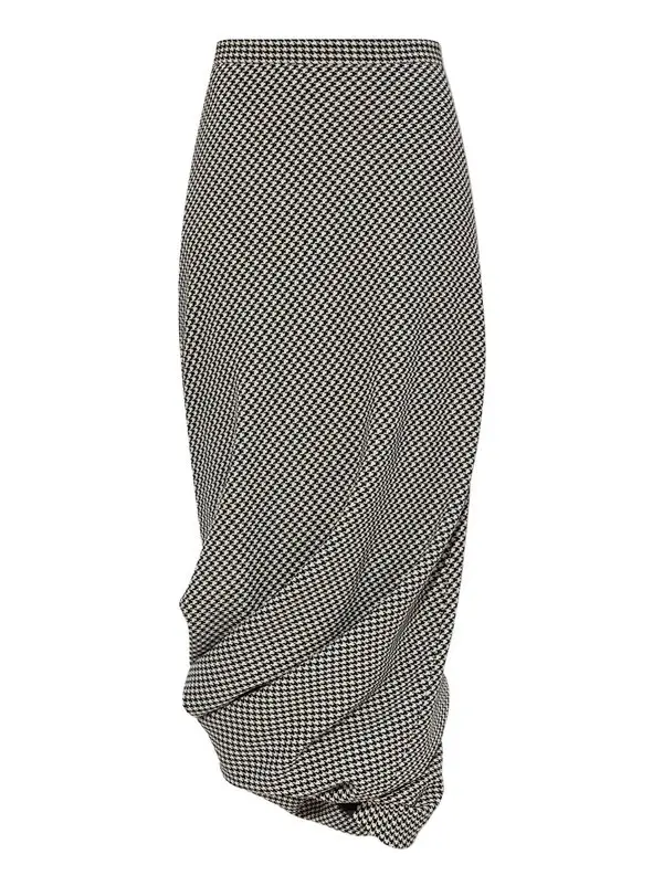 Balenciaga Houndstooth Wool Midi Skirt - Black