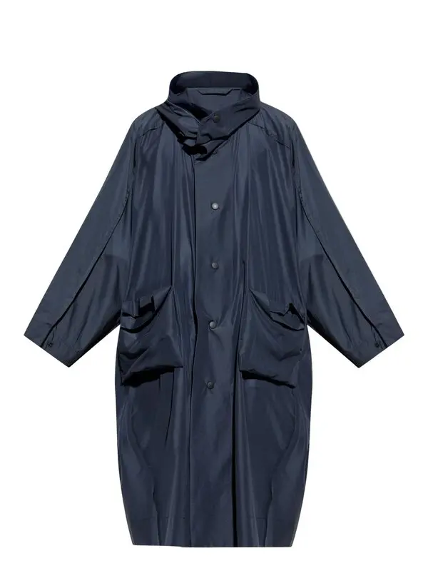 Issey Miyake Oversized Nylon Coat With Collar - Navy Blue