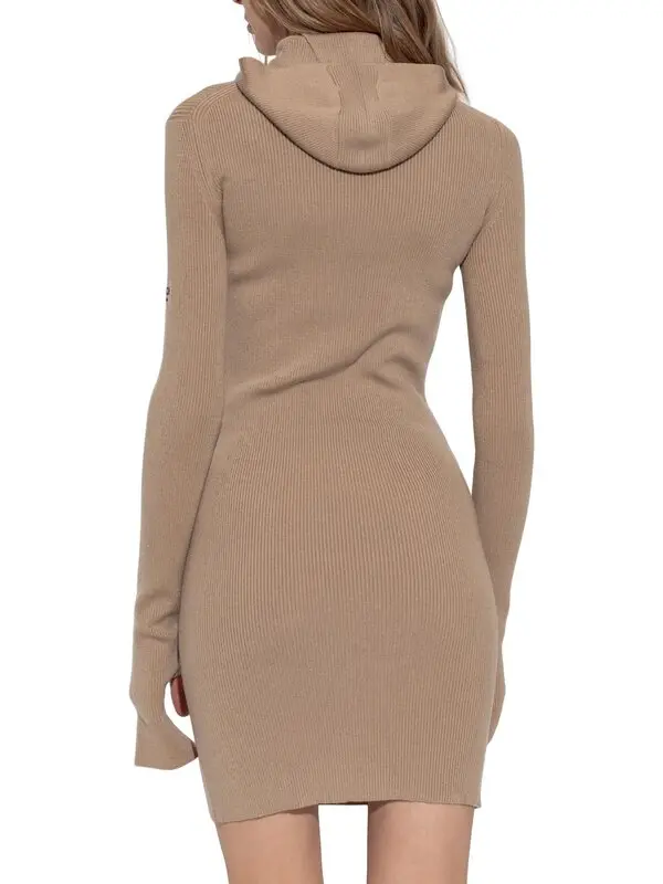 Fendi Ribbed Knit Hooded Dress - Beige