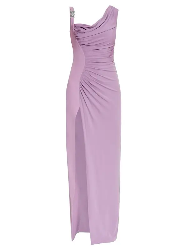 Versace Draped Dress With Asymmetric Straps - Purple