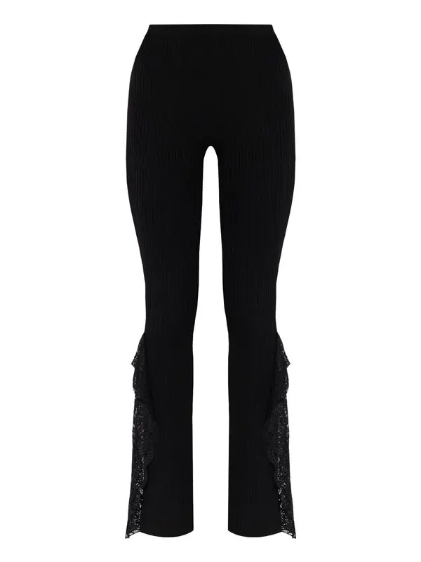 Blumarine High-waisted Ribbed Flare Trousers With Lace Inserts - Black