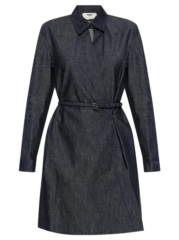 Fendi Denim Belted Dress - Navy Blue
