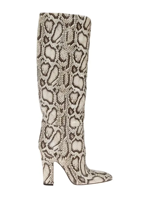 Paris Texas Lavinia Snakeskin Heeled Boots - Beige