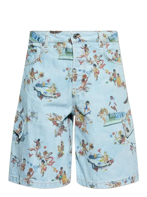 Off-White Printed Cotton Shorts - Blue