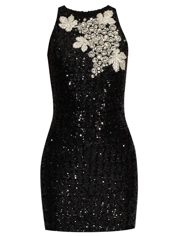 Balmain Crystal Embellished Sequin Dress - Black