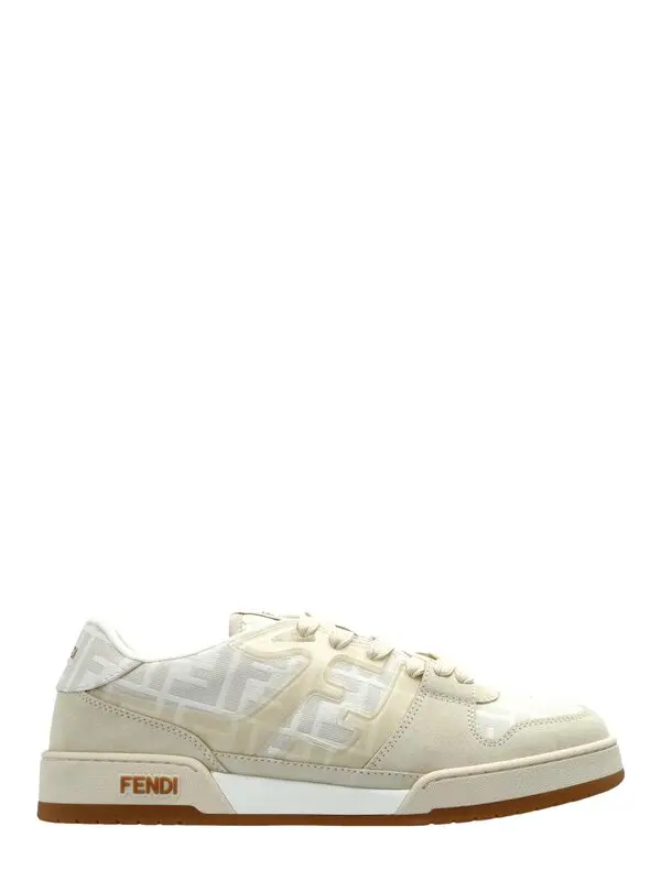 Fendi Match Leather And Suede Sneakers - Cream