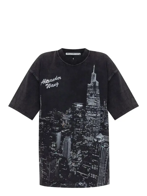 Alexander Wang T-shirt With Print And Shimmering Appliqués - Black