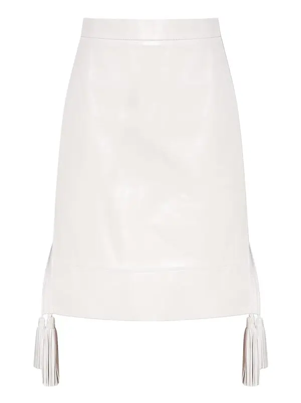 Bottega Veneta Lamb Leather Knee-length Skirt With Fringe Detail - White