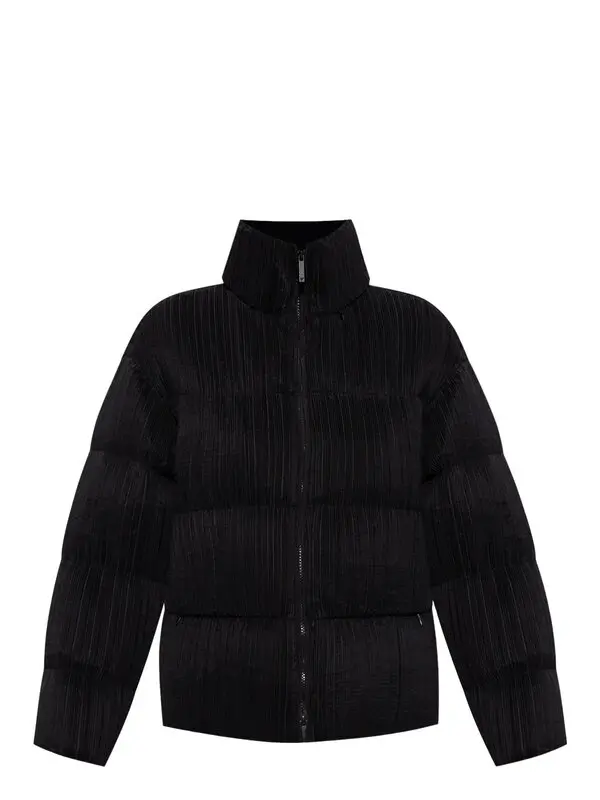 Emporio Armani Pleated Jacket With Stand-up Collar - Black