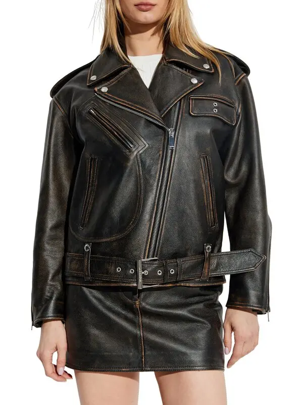 Alexander McQueen Leather Biker Jacket - Brown