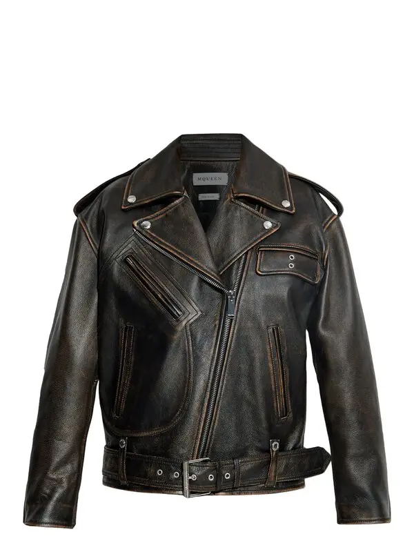 Alexander McQueen Leather Biker Jacket - Brown